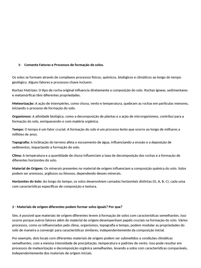 Questões para Estudo para A Prova RESPONDIDA | PDF | Erosão | Solo