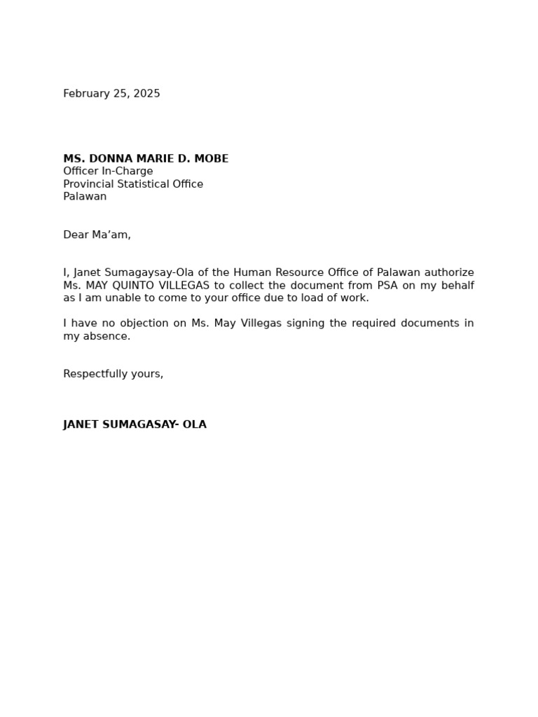 PSA Authorization Letter | PDF