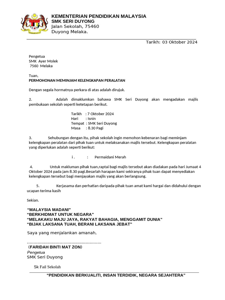 Surat Pinjam Barang | PDF