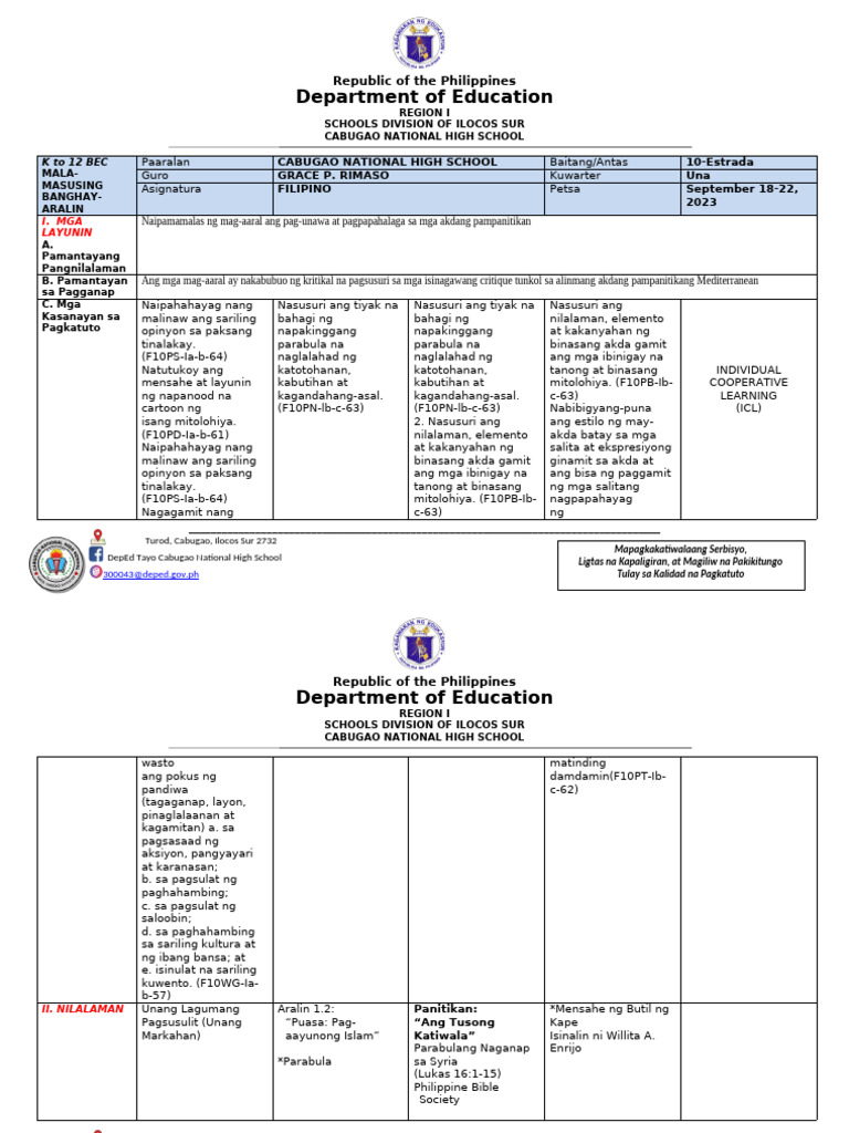 DLL-sa-Filipino-Template-with-DMOS September 18-22, 2023 | PDF