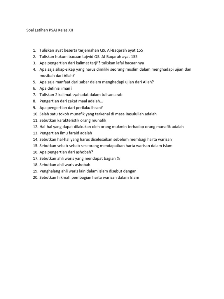 Soal Latihan Psaj Paibp | PDF