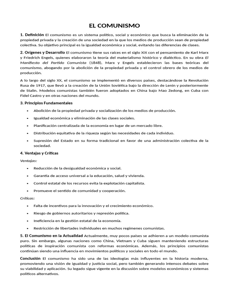 Definición del Comunismo y sus Principios | PDF | Comunismo | Teorías ...