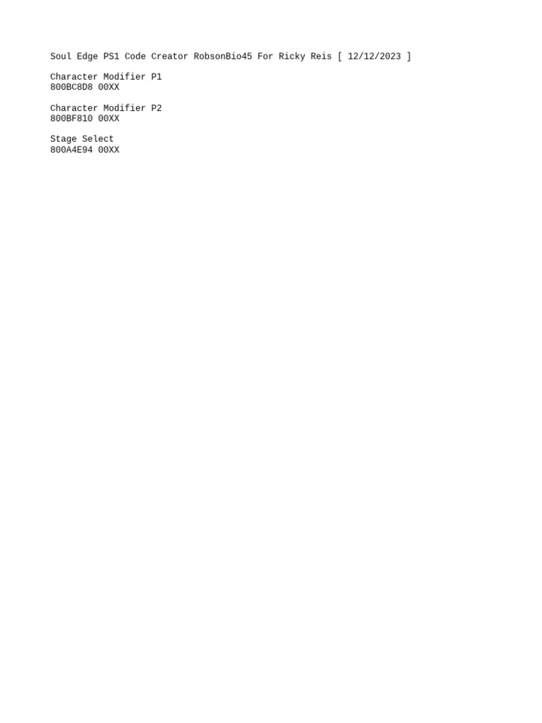 Soul Edge PS1 Code Creator RobsonBio45-2 | PDF