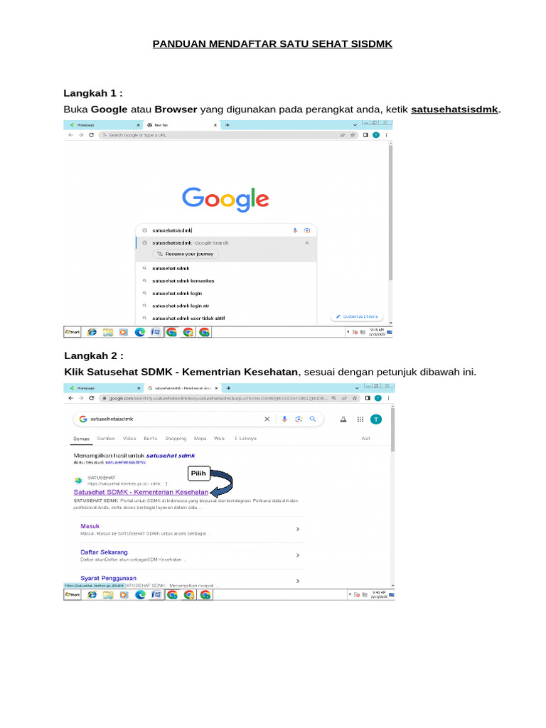 Panduan Mendaftar SatuSehat SISDMK | PDF