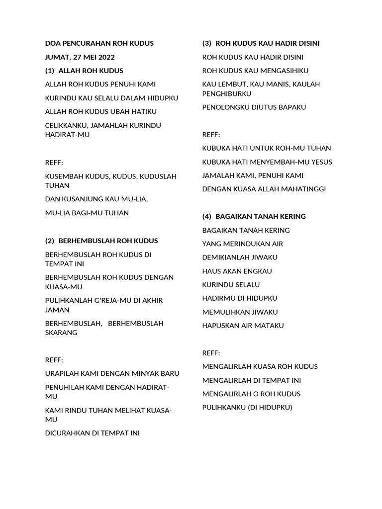 Doa Pencurahan Roh Kudus | PDF