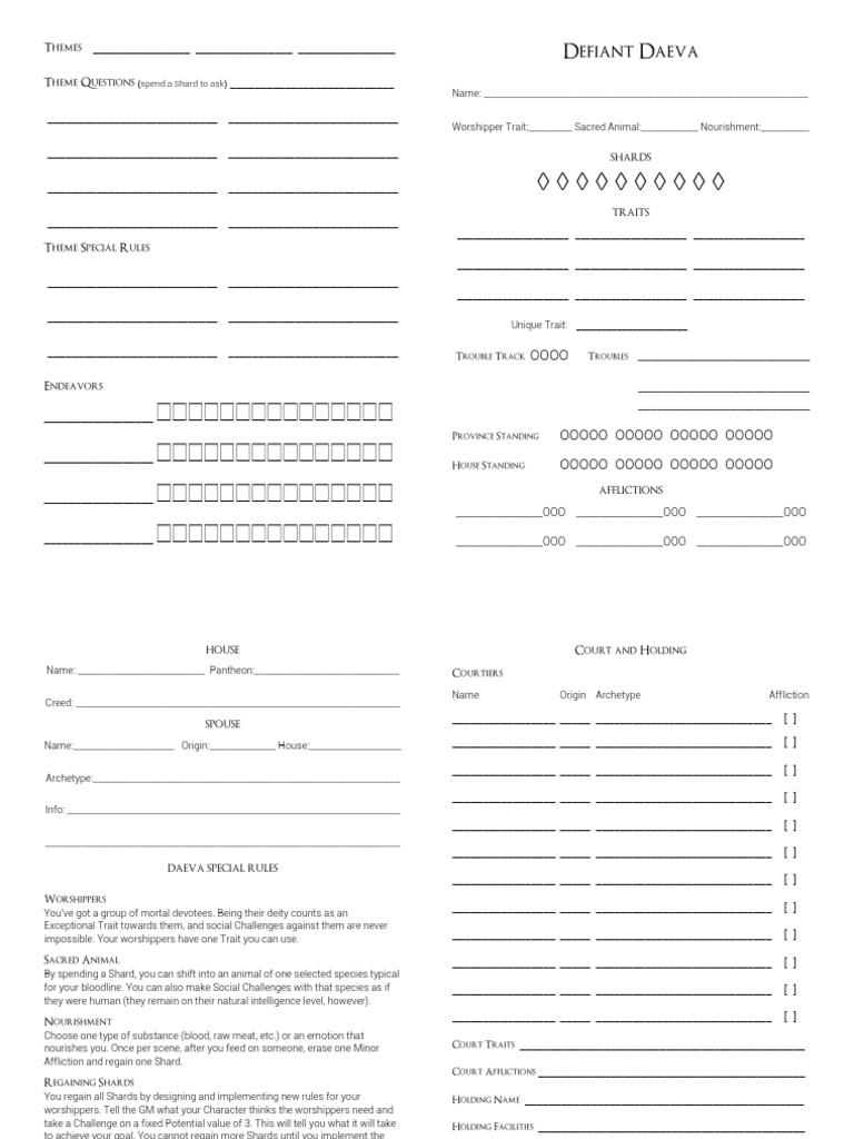Defiant Char Sheet Daeva | PDF