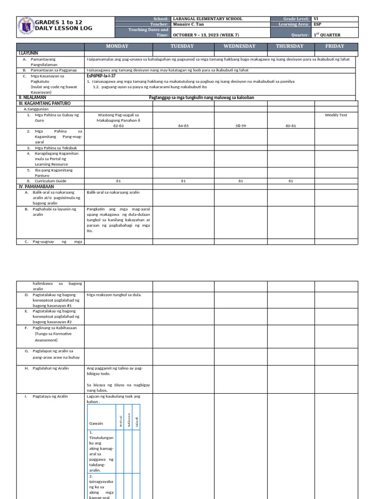 DLL - Esp 6 - Q1 - W7 | PDF