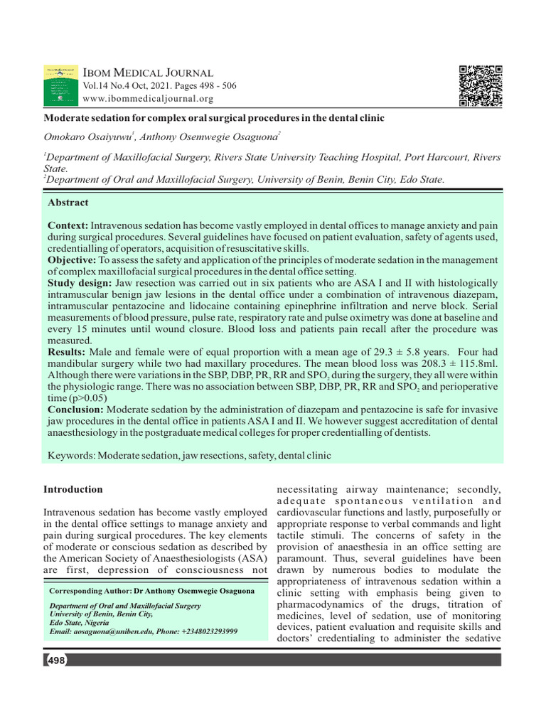 Moderate Sedation For Complex Oral Surgical Procedures in The Dental ...