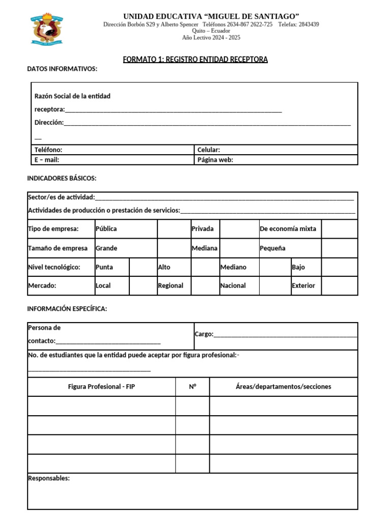 Formato1 - Registro Entidades Receptoras | PDF