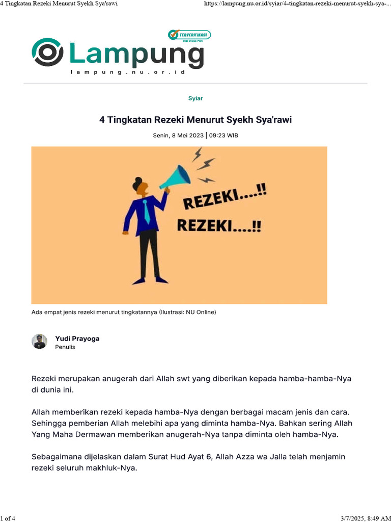 Tingkatan Rezeki dalam Tasawuf | PDF