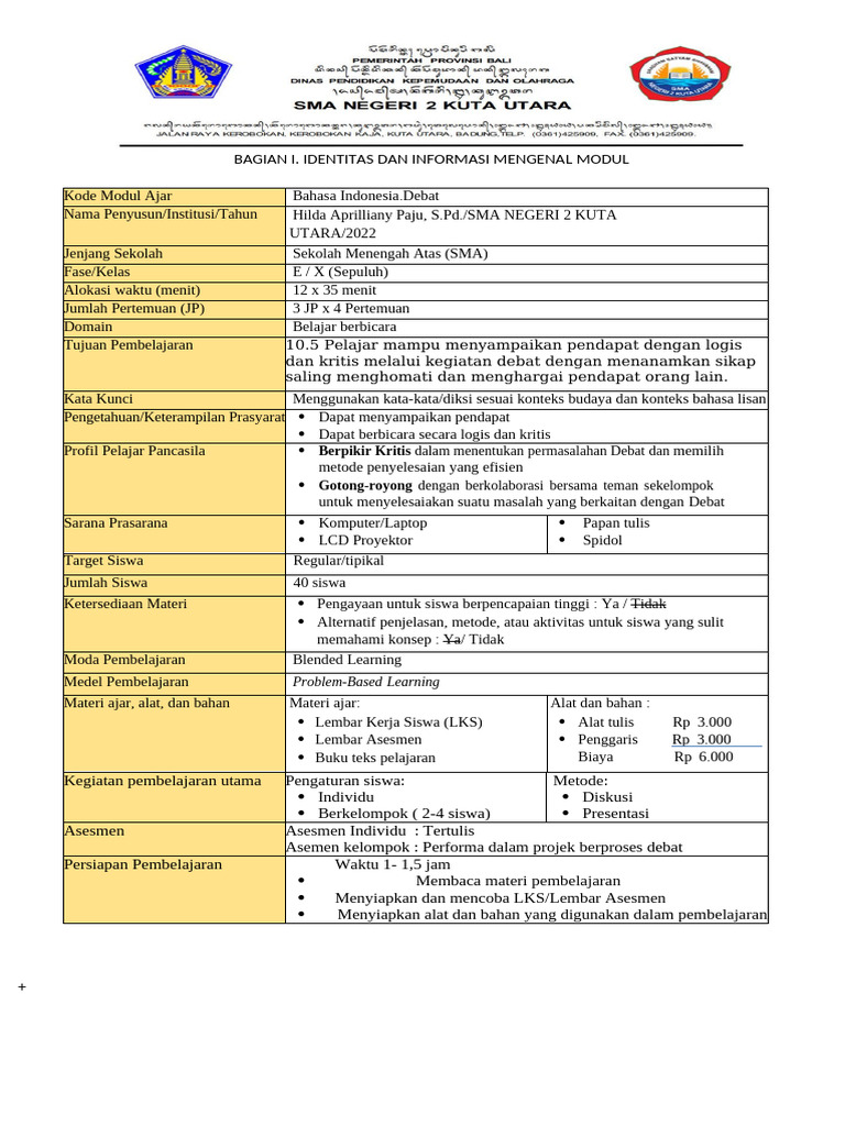 Modul Ajar Debat TTD Kepsek Terakhir | PDF
