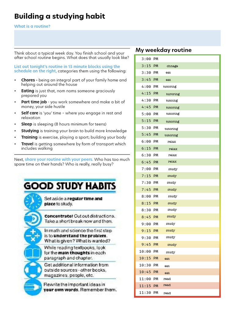 Study Skills Worksheet | PDF