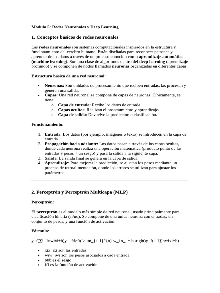 Módulo 5 Redes Neuronales y Deep Learning | PDF | Aprendizaje profundo | Matemáticas Aplicadas