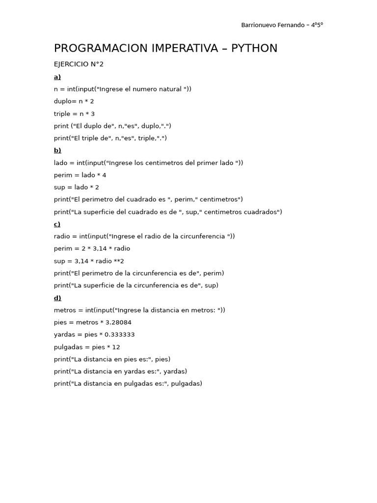 Ejercicios de Programación en Python | PDF