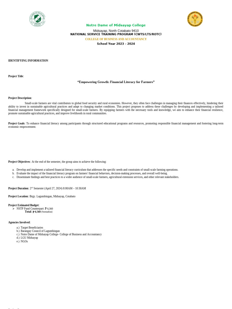 2.2 Final NSTP Project Proposal | PDF | Literacy | Financial Literacy