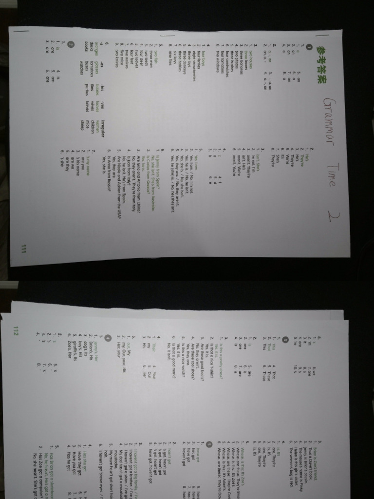Grammar Time Answer Key 2 | PDF