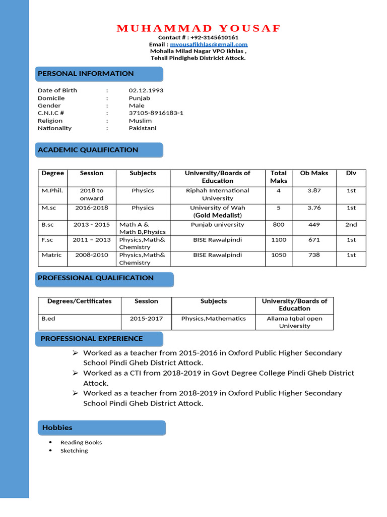 CV Yousaf | PDF