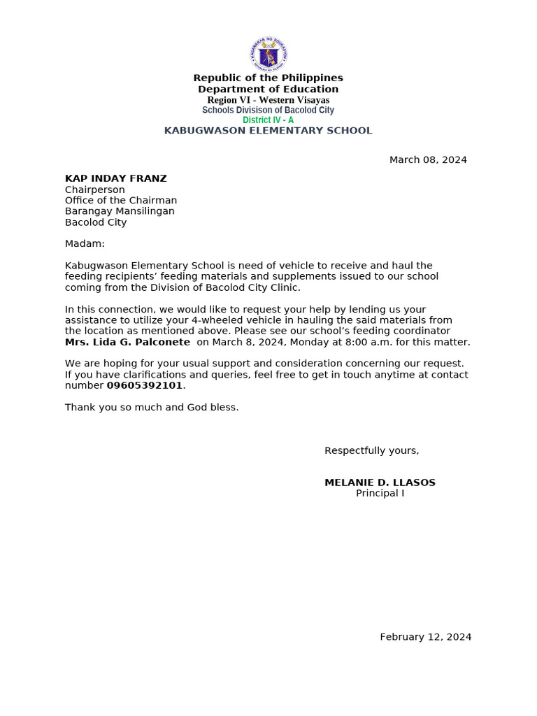 Letter of Request For Transportation - Learning Resourc Transpo | PDF