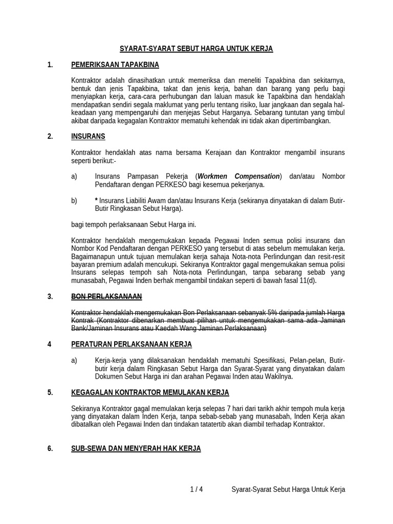 3.0 Syarat Syarat Sebut Harga Untuk Kerja | PDF