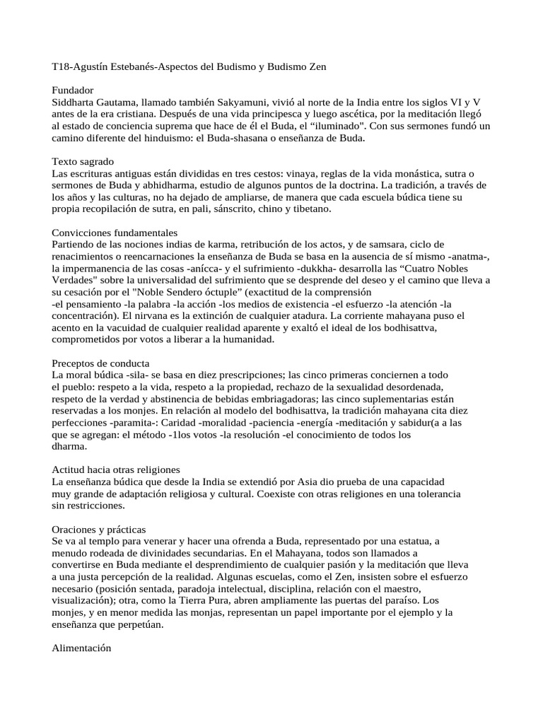 T18-Agustín Estebanés-Aspectos del Budismo y Budismo Zen | PDF | Mahayana | Filosofía india