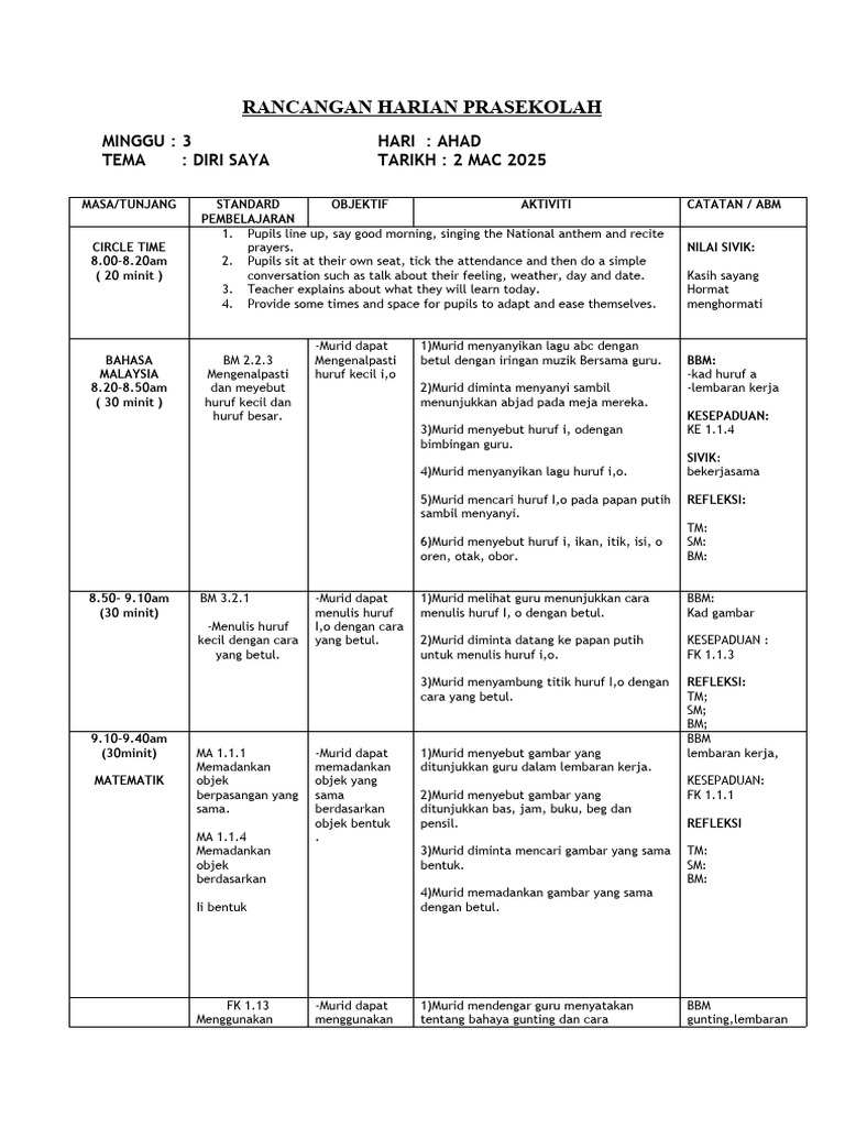 RPH PRASEKOLAH | PDF