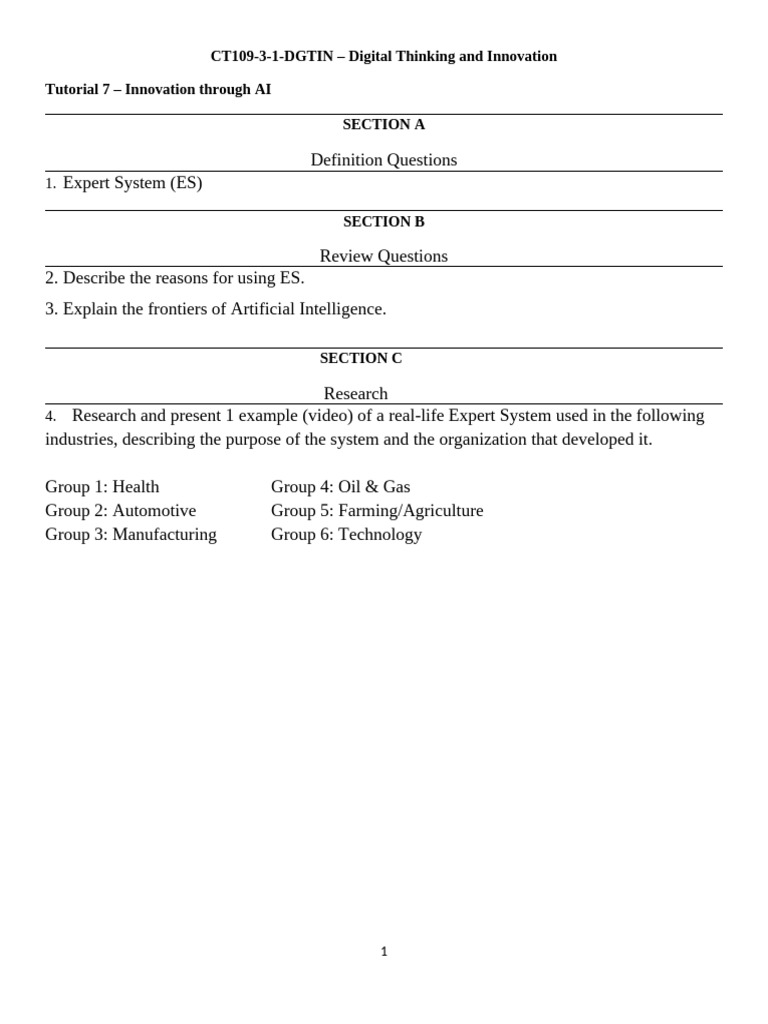 Tutorial 7 Innovation Through AI - Question | PDF