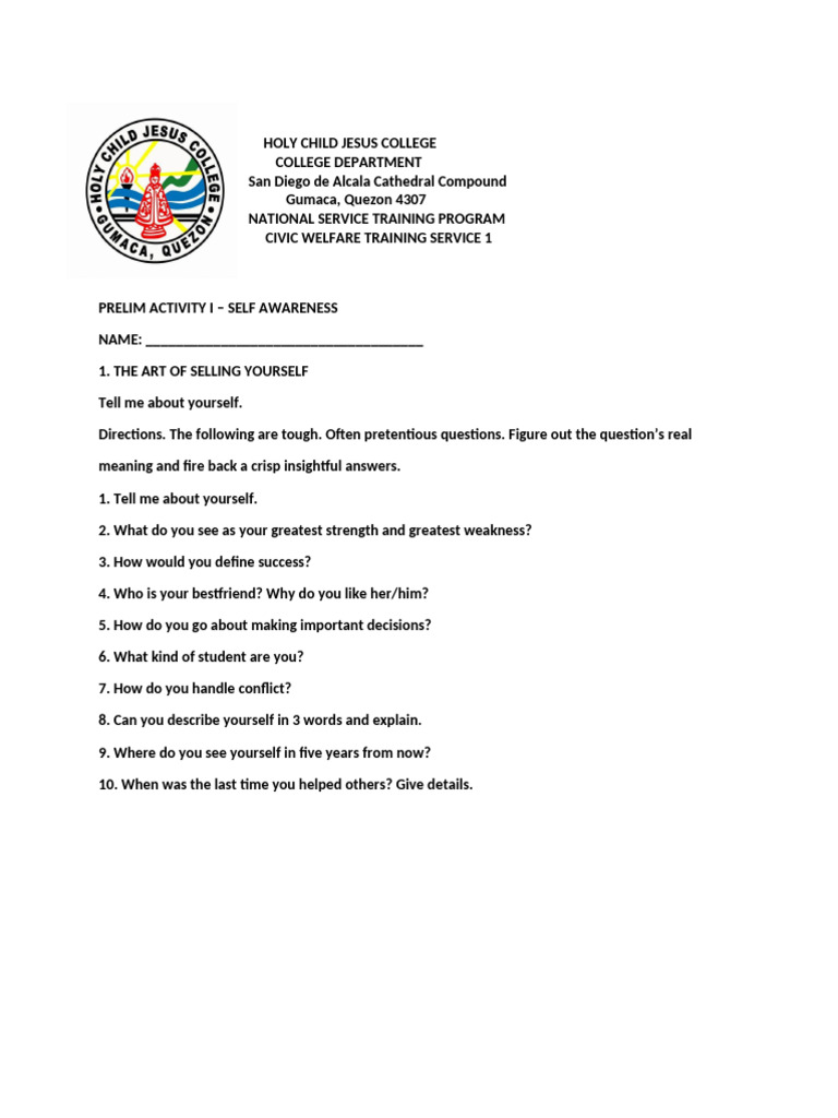 Prelim Activity Self Awareness | PDF