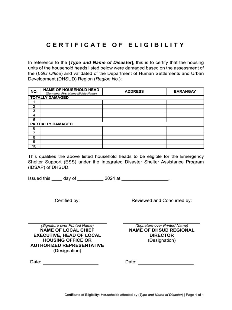 Certificate of Eligibility for ESS 2024 | PDF