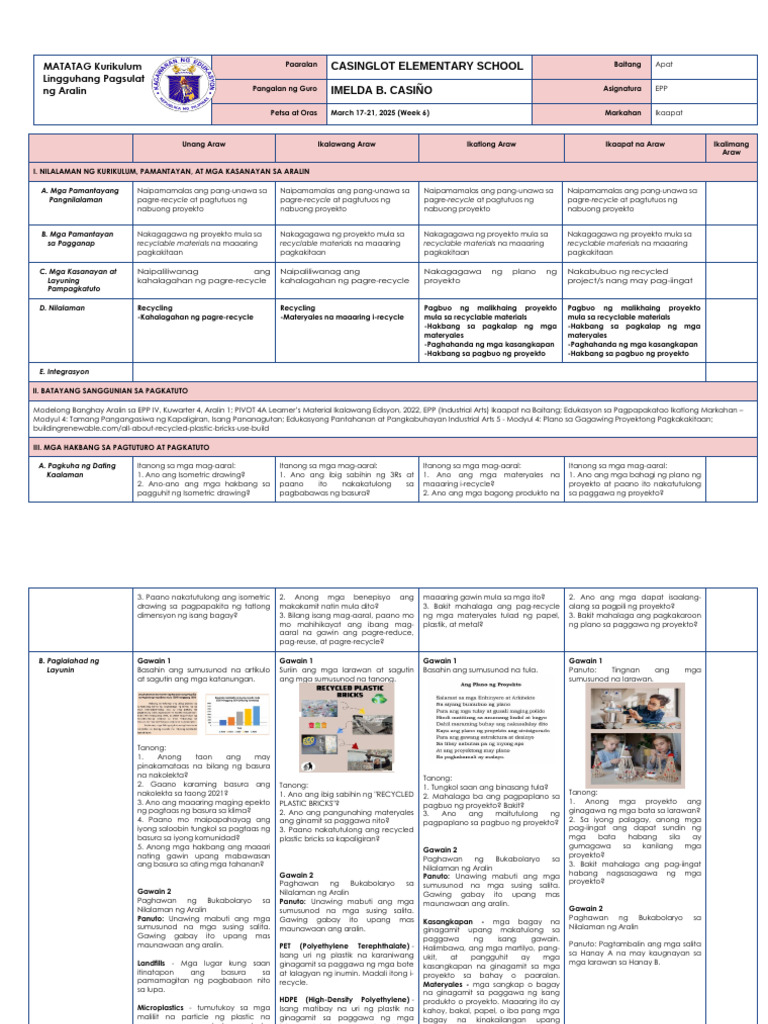 Q4 W6 Epp4 Matatag | PDF