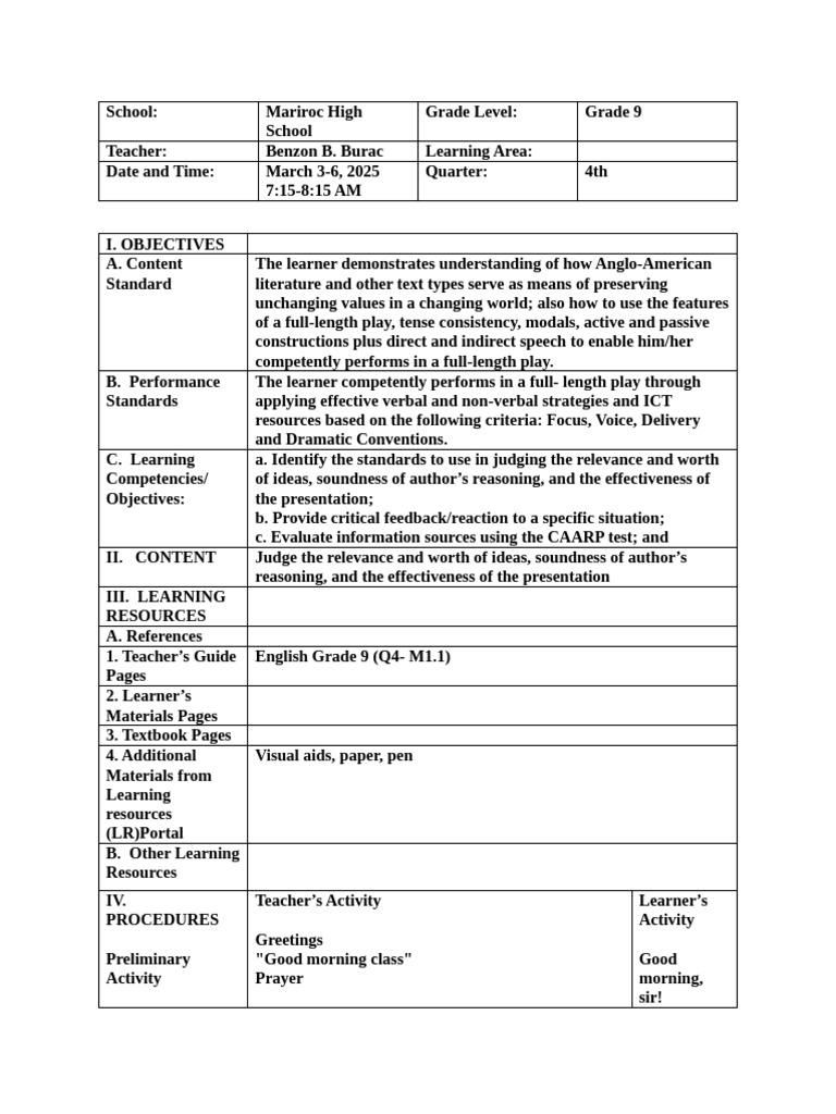 Lesson plan for module 1.1 | PDF | Argument | Learning