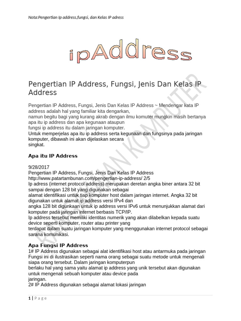 Pengertian IP Address | PDF