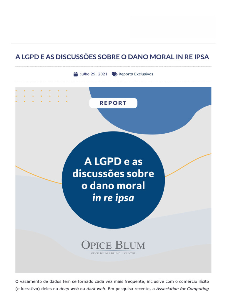texto do opice blum sobre dano moral in re ipsa na lgpd | PDF