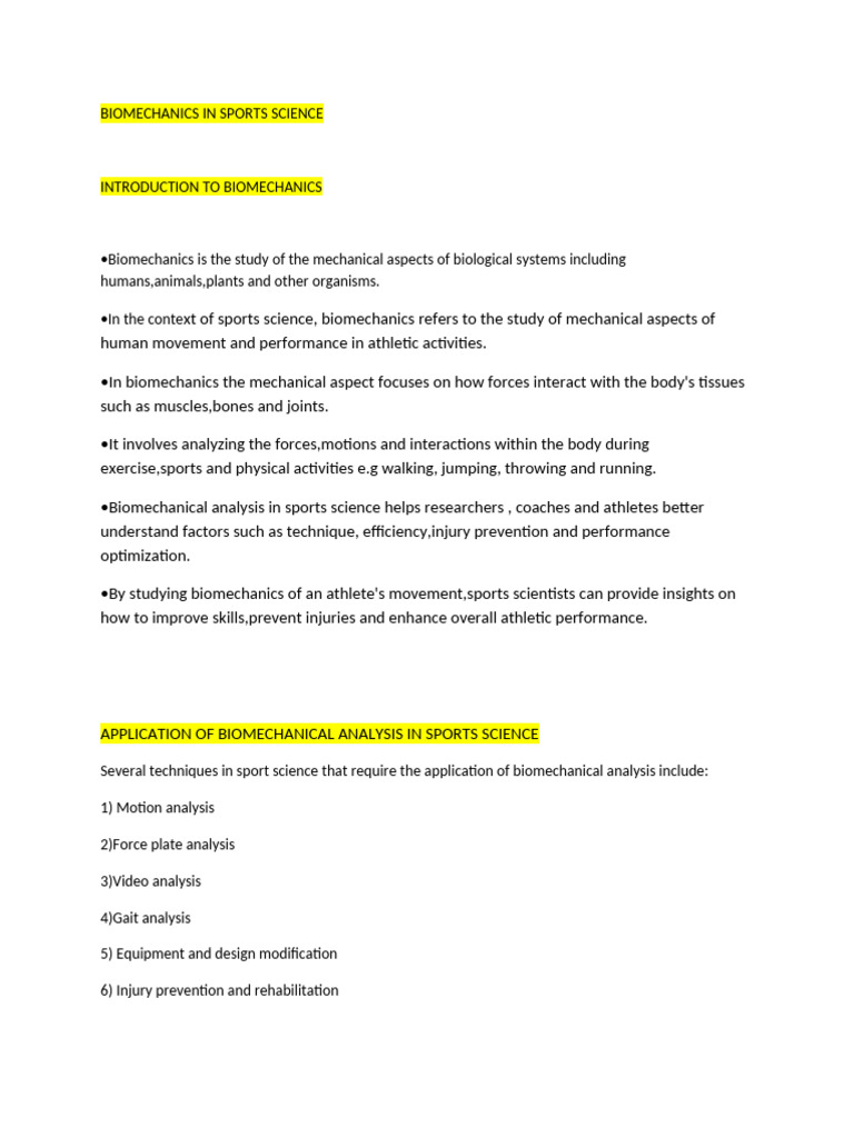 Biomechanics in Sports Science | PDF | Biomechanics | Force