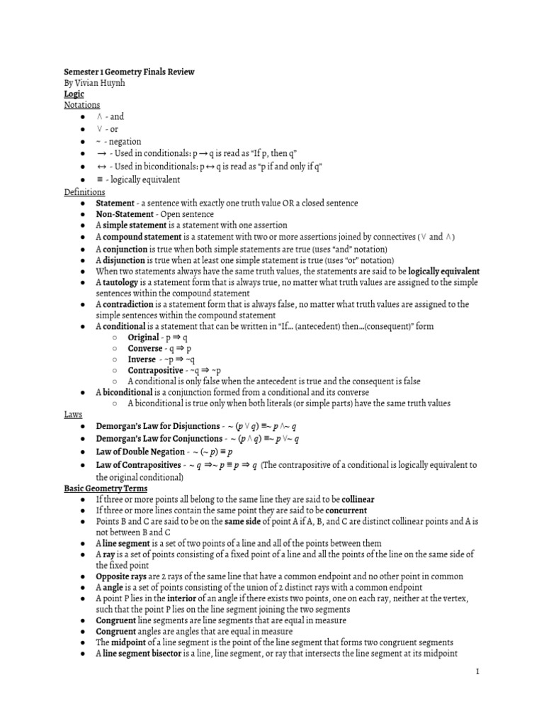 Geometry Finals Review Sem. 1 PDF | PDF | Triangle | Line (Geometry)