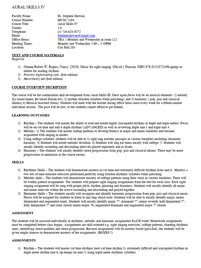 AURAL SKILLS IV | PDF | Harmony | Chord (Music)