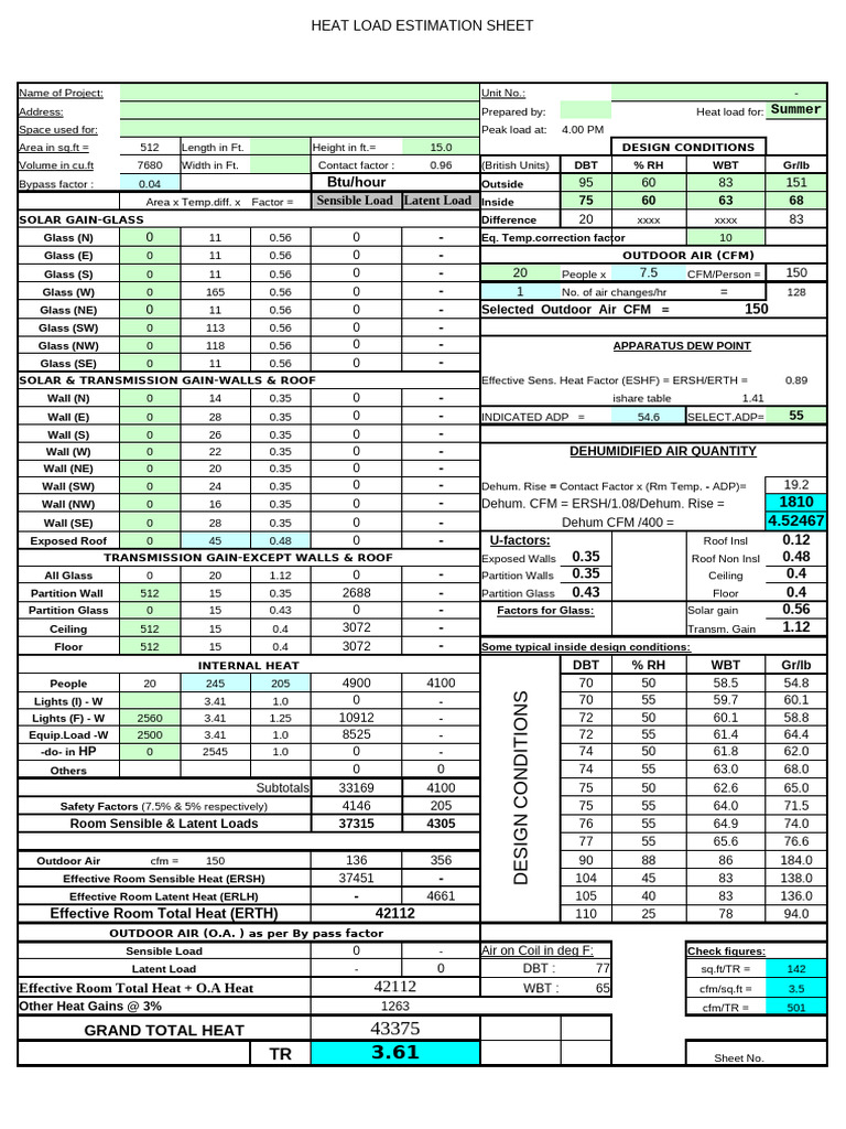 4. HVAC Heat Load Formulated Sheet | PDF | Applied And ...