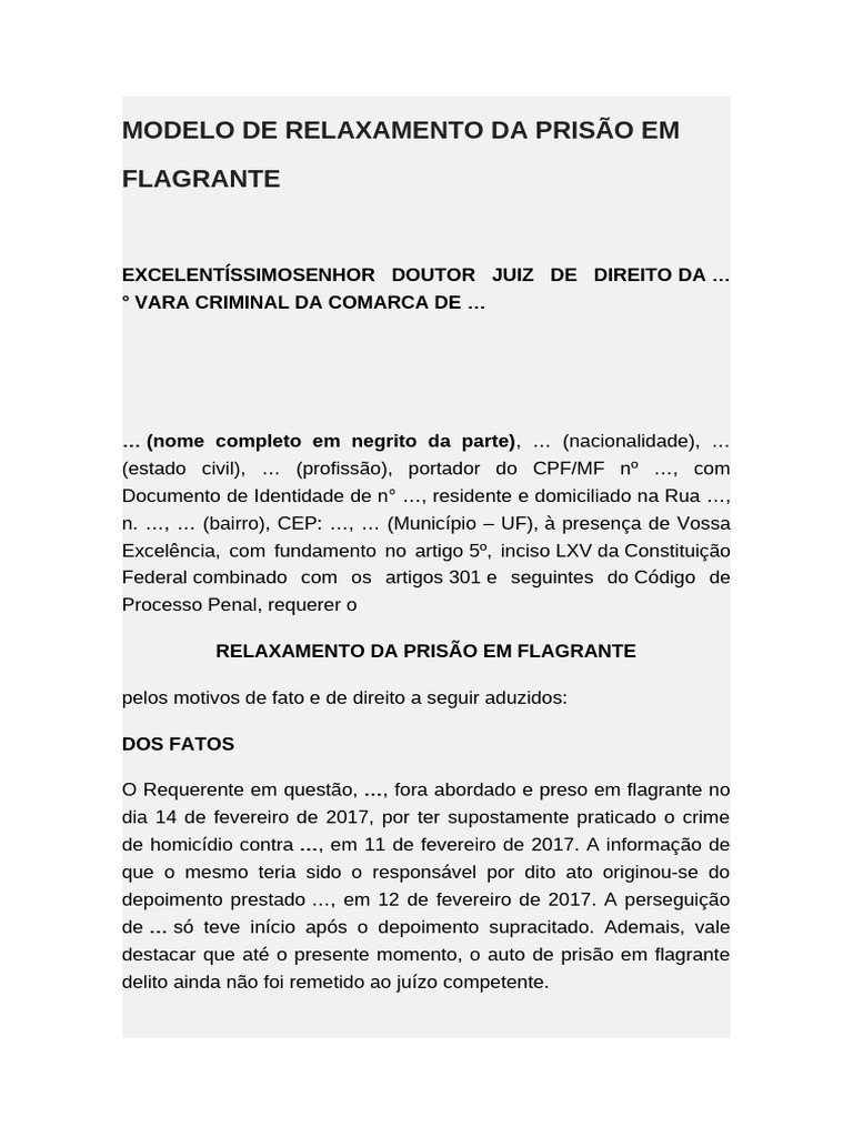 Modelo de Relaxamento Da Prisão em Flagrante | PDF | Habeas corpus | Crimes