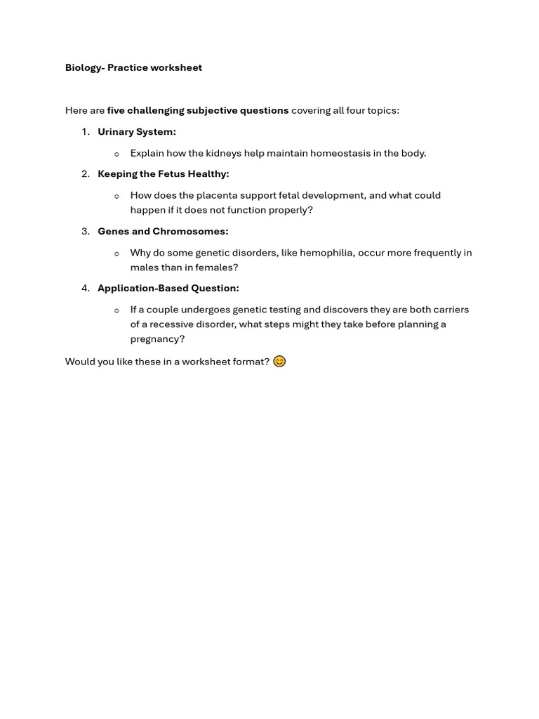 Biology - Practice Worksheet | PDF