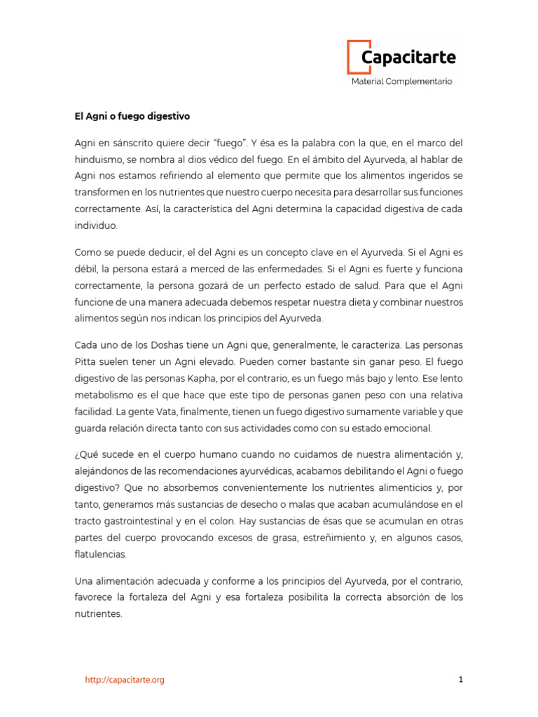 El Agni o Fuego Digestivo | PDF | Digestión | Alimentos