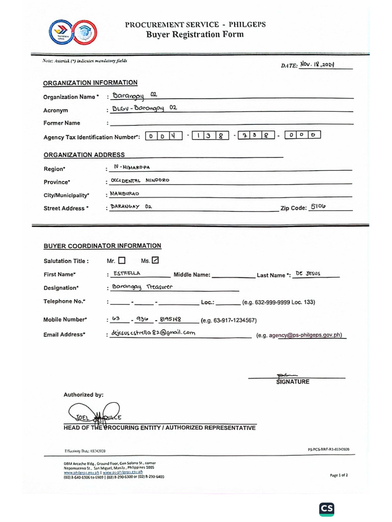Barangay 02 Registration Form | PDF