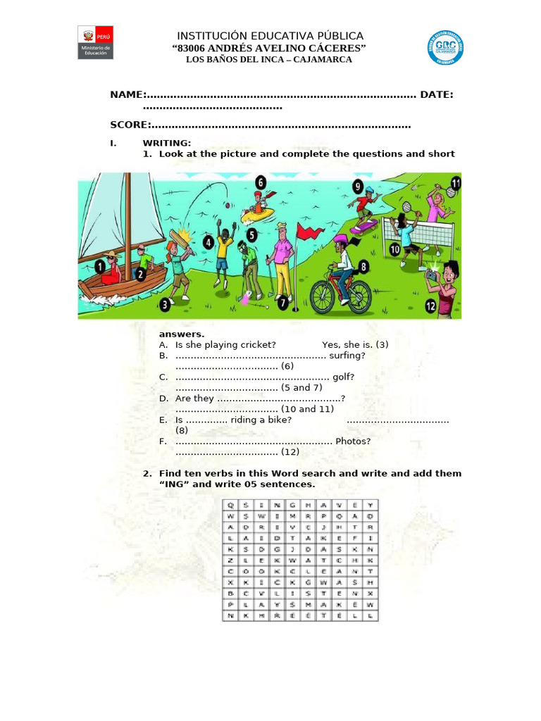 English Test Present Continuous | PDF