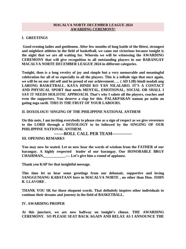 Awarding Ceremony Inter Sitio Script | PDF