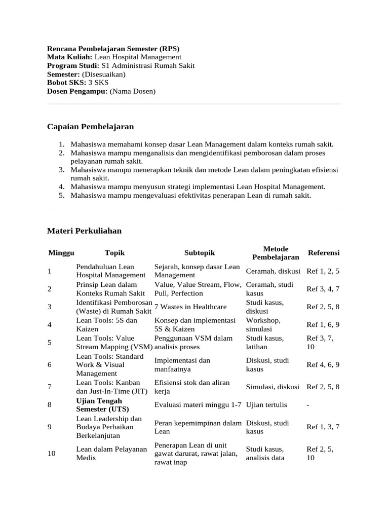 RPS Lean Hospital Management | PDF