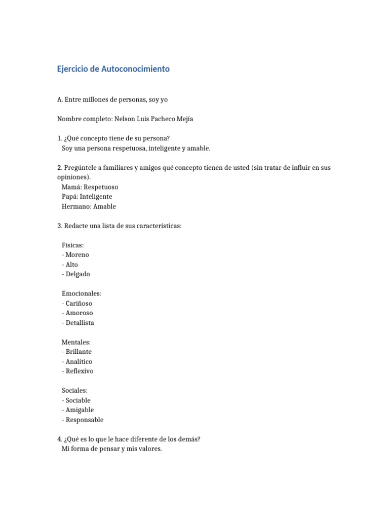 Ejercicio Autoconocimiento | PDF