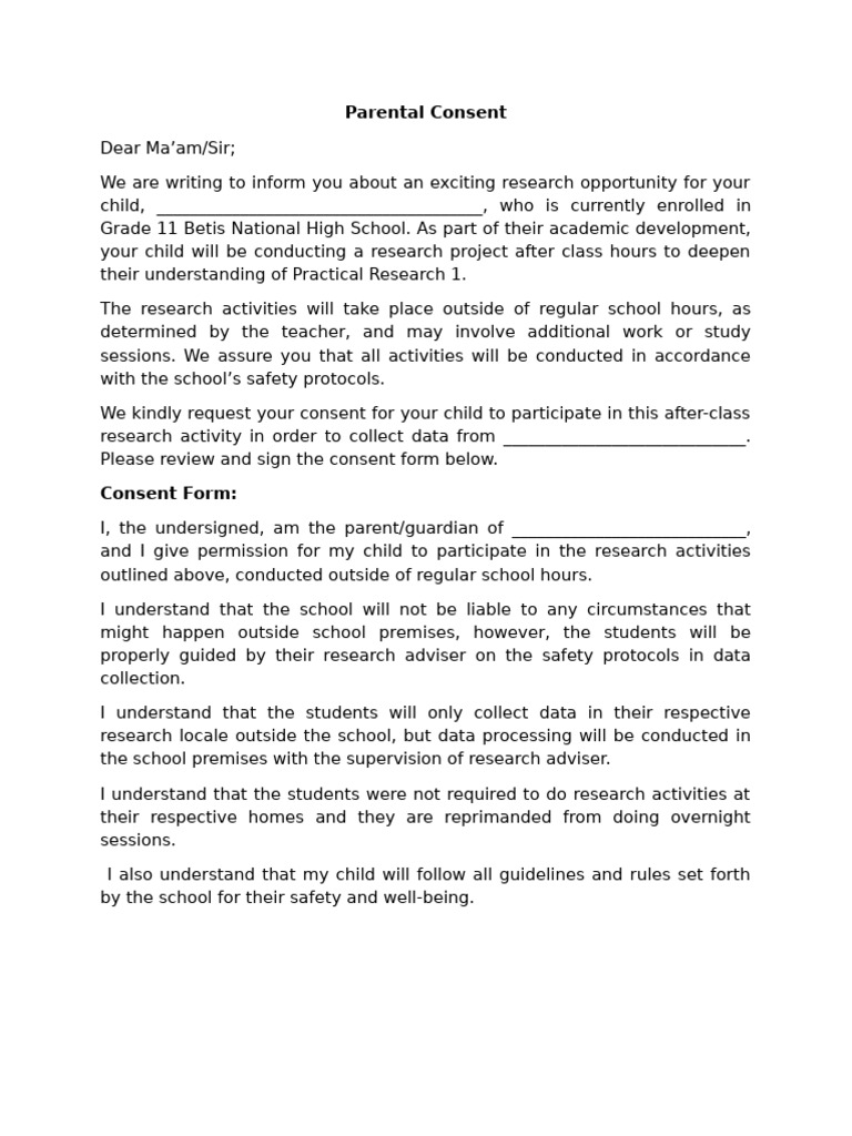 Parental Consent for Research Participation | PDF