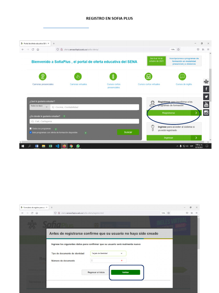 Guía de Registro en Sofia Plus | PDF