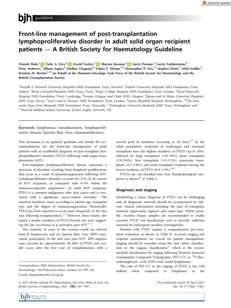 BR J Haematol - 2021 - Shah - Front Line Management of Post Transplantation Lymphoproliferative ...
