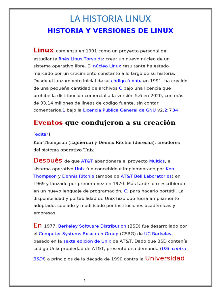 Historia y Versiones de Linuxactividad55 | PDF | Unix | Distribución de software de Berkeley