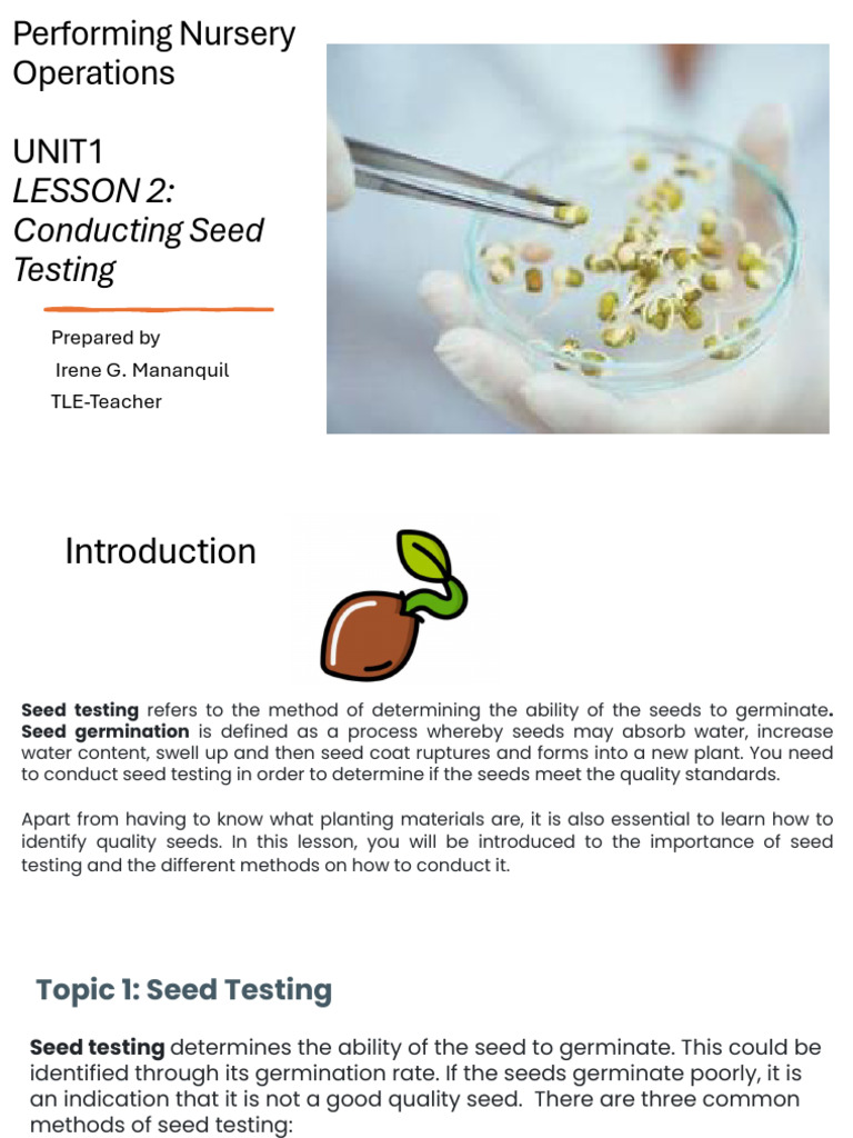 eed-Testing-Performing-Nursery-OperationsLESSON-2-Report | PDF | Seed ...