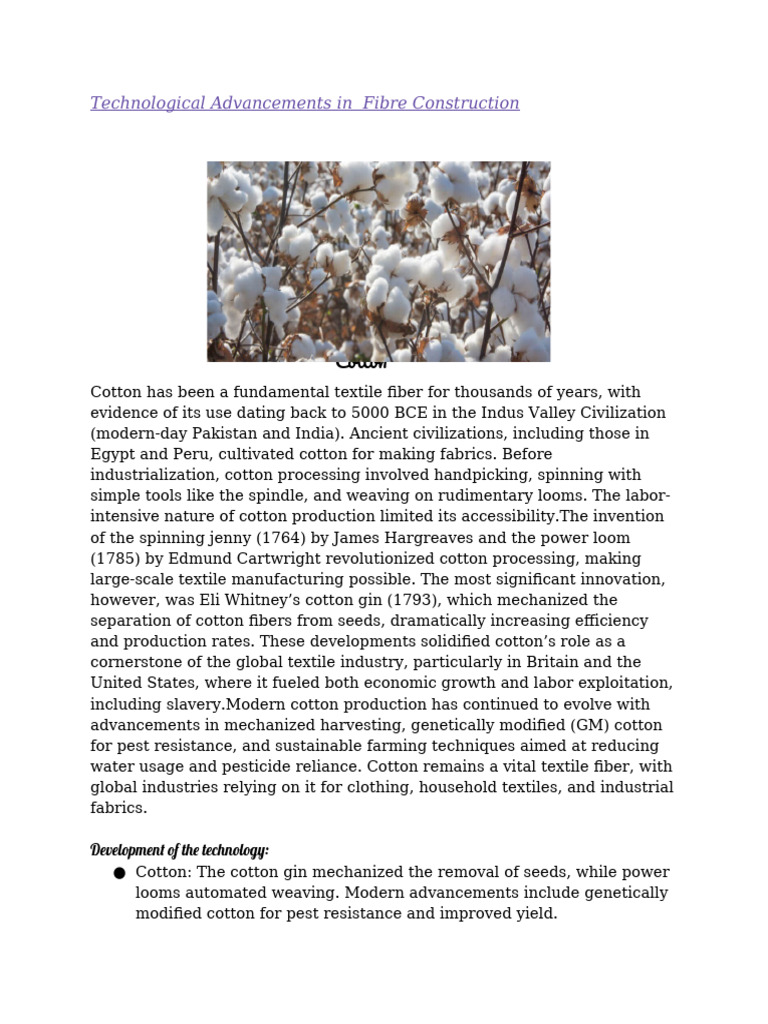 Technological Advancements Fabric Construction | PDF | Cotton | Textiles